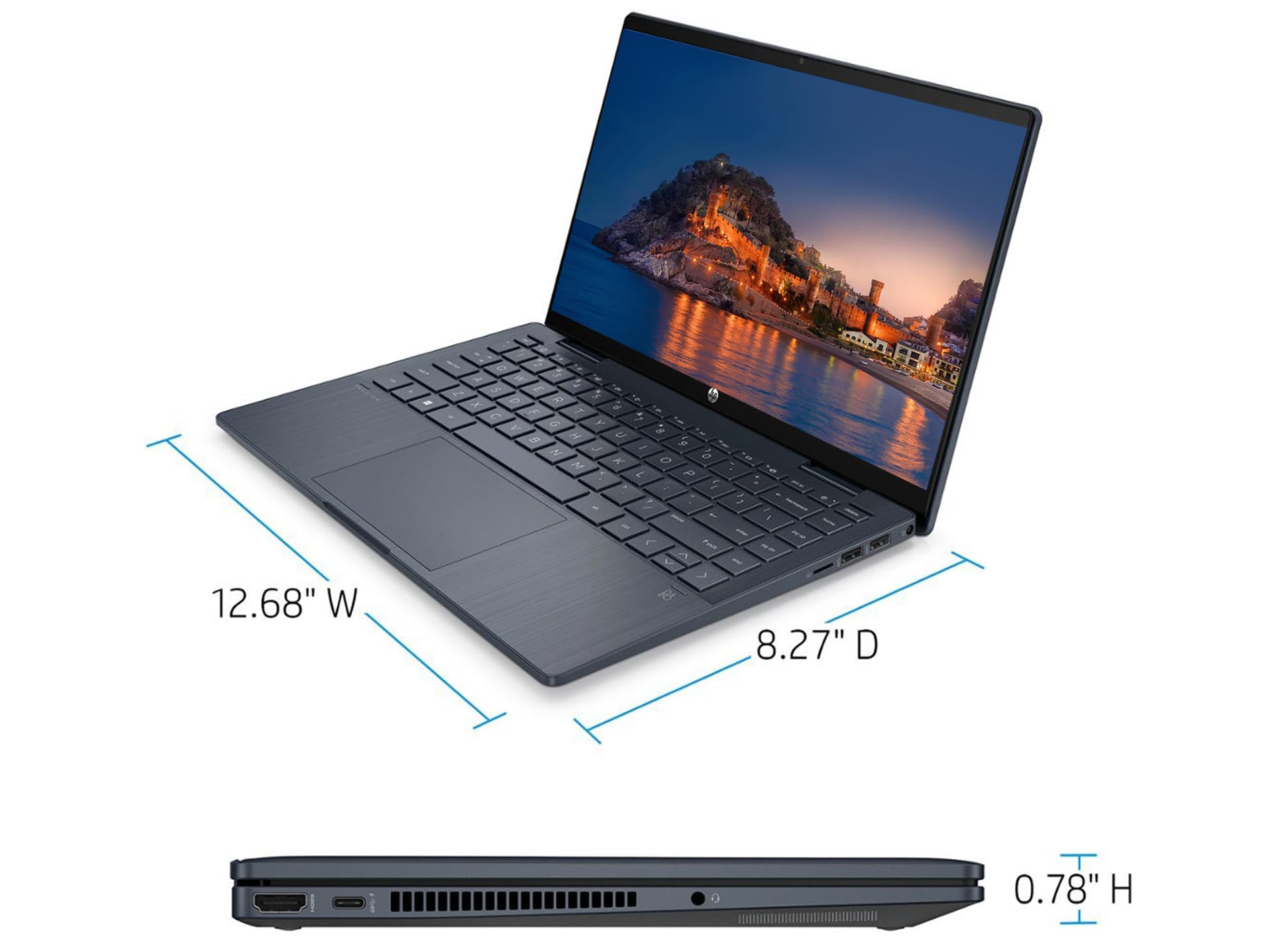HP 2023 Pavilion 2-in-1 14" FHD Touchscreen Laptops for Student & Business, Intel 12th Gen Core i3-1215U, Up to 4.4 GHz, 8GB RAM|512GB SSD, Long Battery Life, USB-C, Windows 11, Blue, ROKC HDMI Cable