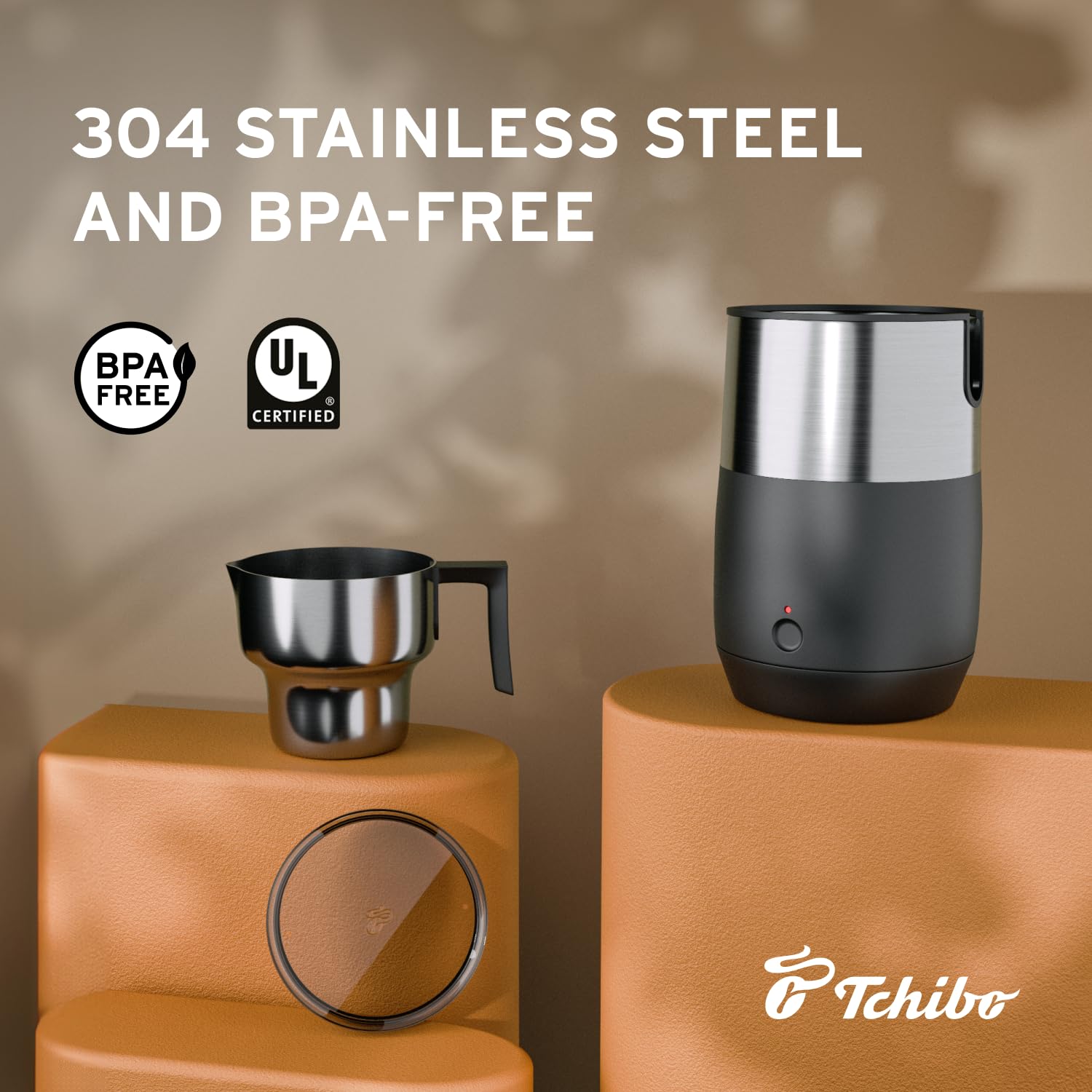 Tchibo Induction Milk Frother, 16.9 oz Capacity - Electric Coffee Frother for Hot and Cold Milk Froth - with Touch Button and Automatic Switch-off Function, Dishwasher-safe