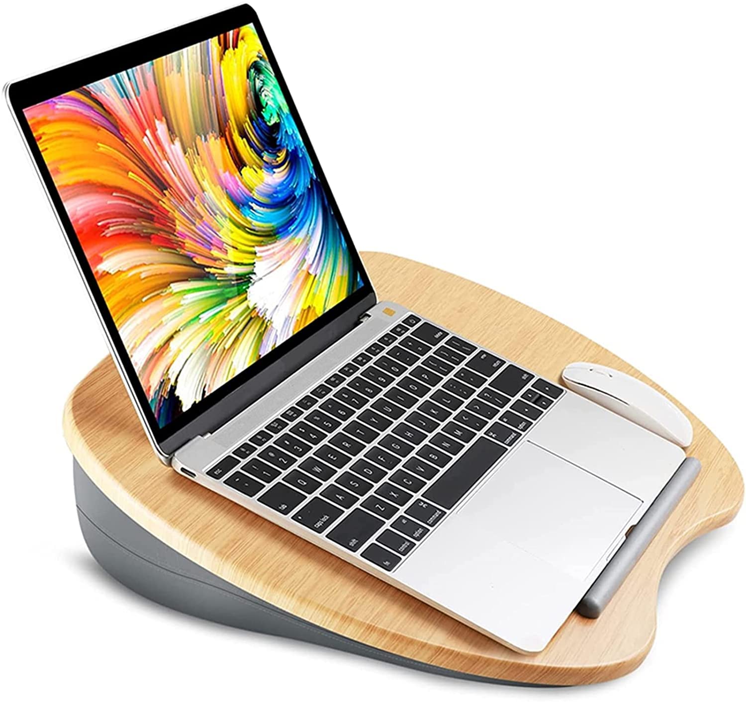 HUANUO Lap Desk - Fits up to 14 inch Slim Laptop, Laptop Stand with Pillow Cushion & Bamboo Grain Platform on Bed & Sofa, with Cable Hole & Anti-Slip Strip