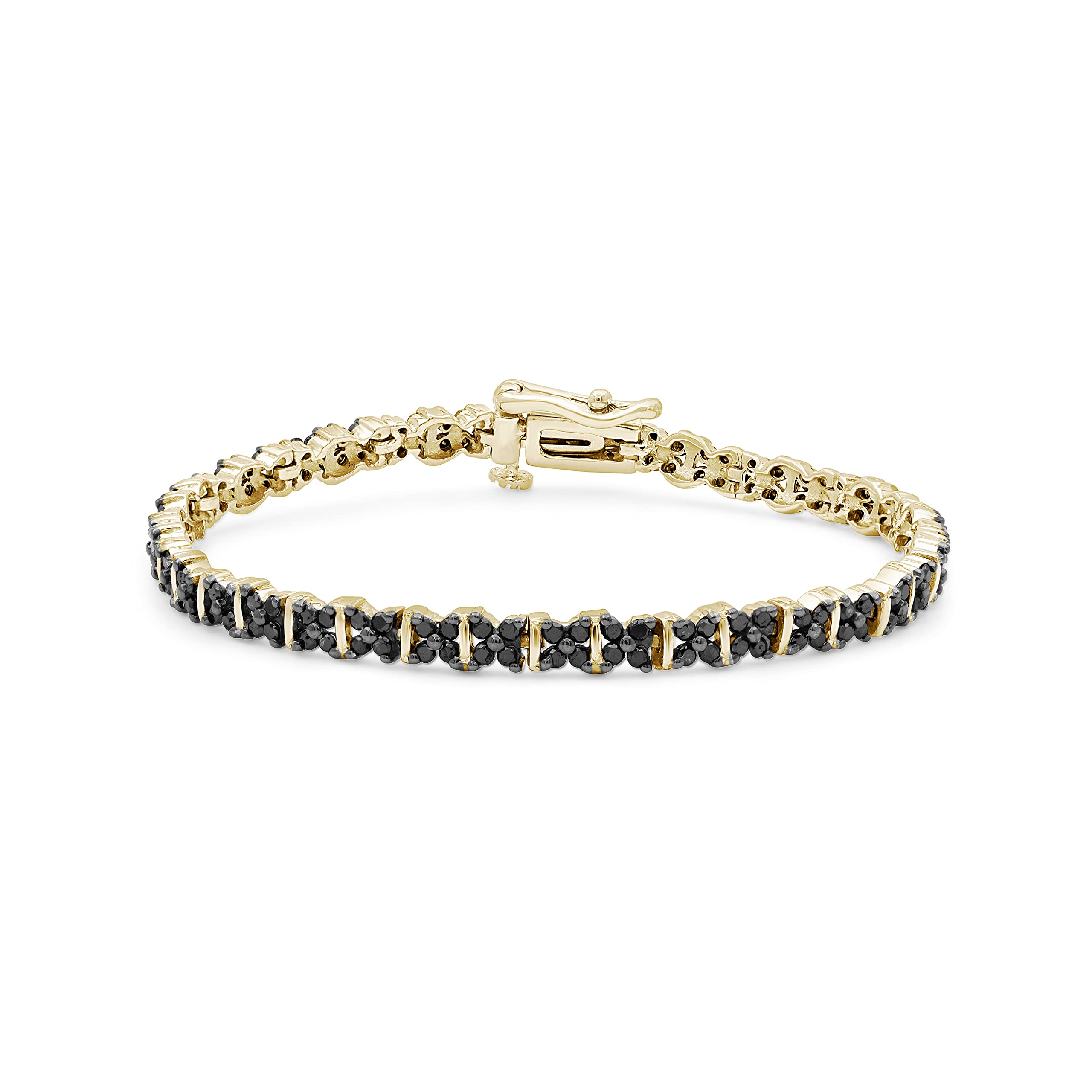 JEWELEXCESS Diamond Clover Bracelets for Women – 2.00 Carat Black Diamond 14K Gold over Silver Bracelet –Diamond Clover Bracelet Silver – Clover Bracelets for Women 14K Gold over Silver Bracelets