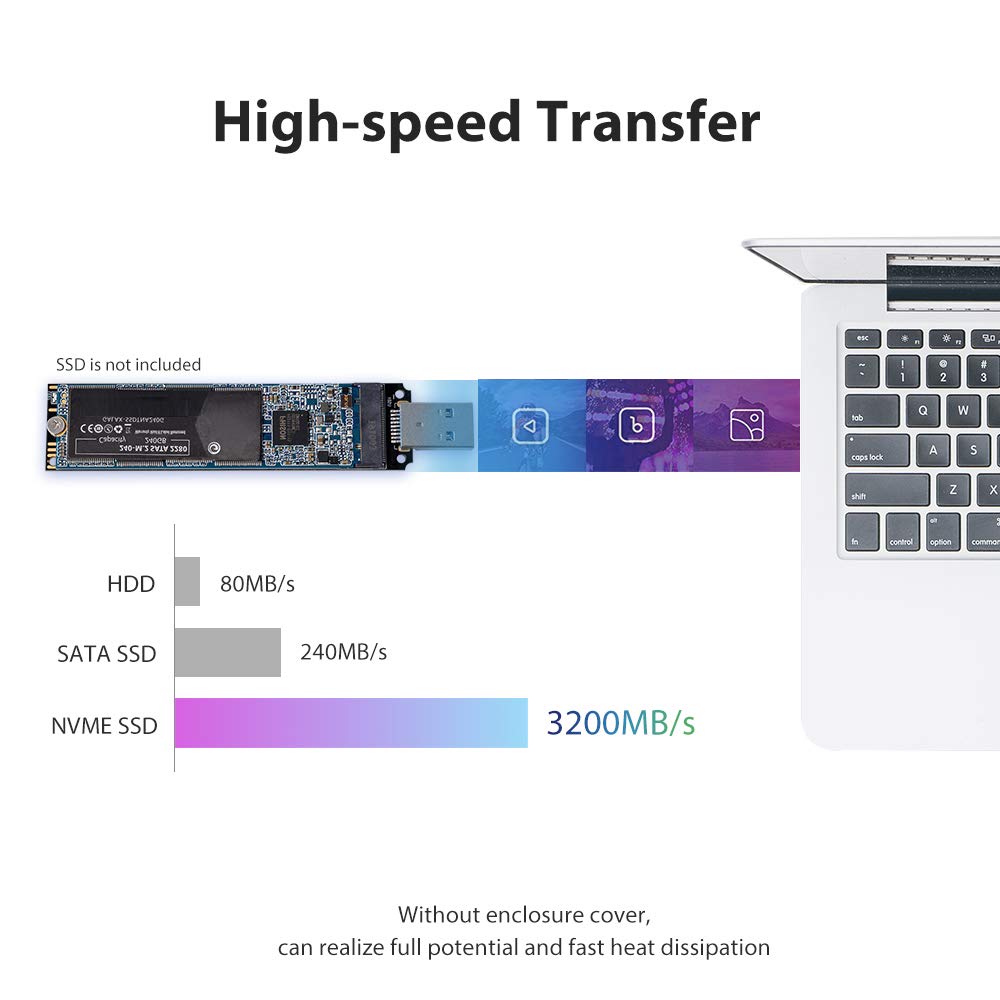 JESOT NVMe to USB Adapter, M.2 SSD Portable Converter, PCIe Based M Key Hard Drive Reader, 10 Gbps USB 3.1 Gen 2 Bridge Chip, Hot Swap, Windows, MAC OS