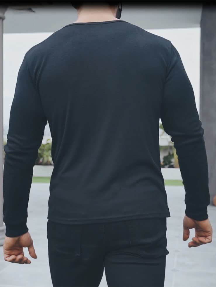 KELLORENA Men's Muscle T-Shirt Stretch Breathable Long Sleeve Casual Hipster Tops Gym Workout Athletic Slim Fit Cotton Tee Black