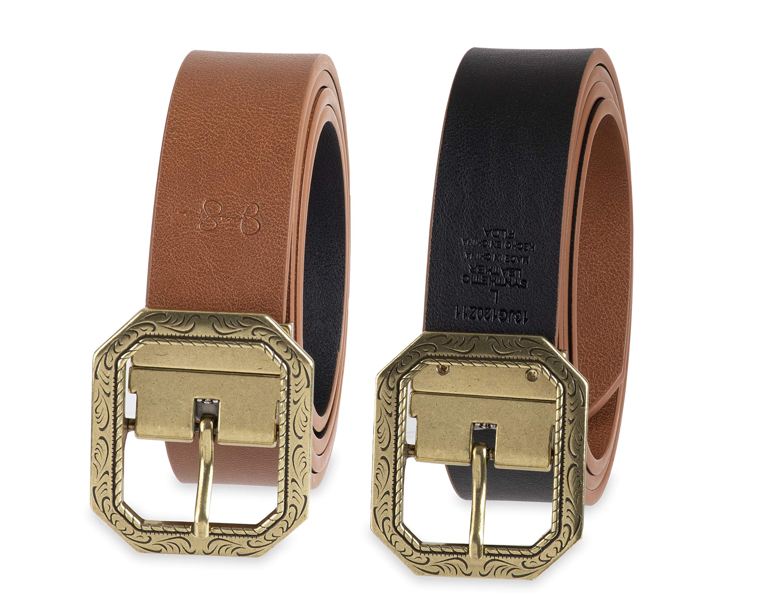 Jessica Simpson womens Reversible Embossed Buckle Belt, Black/Brown, Medium US