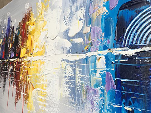 Hand Painted Modern Cityscape Textured Oil Painting on Canvas Reflection Abstract City Wall Art Decor