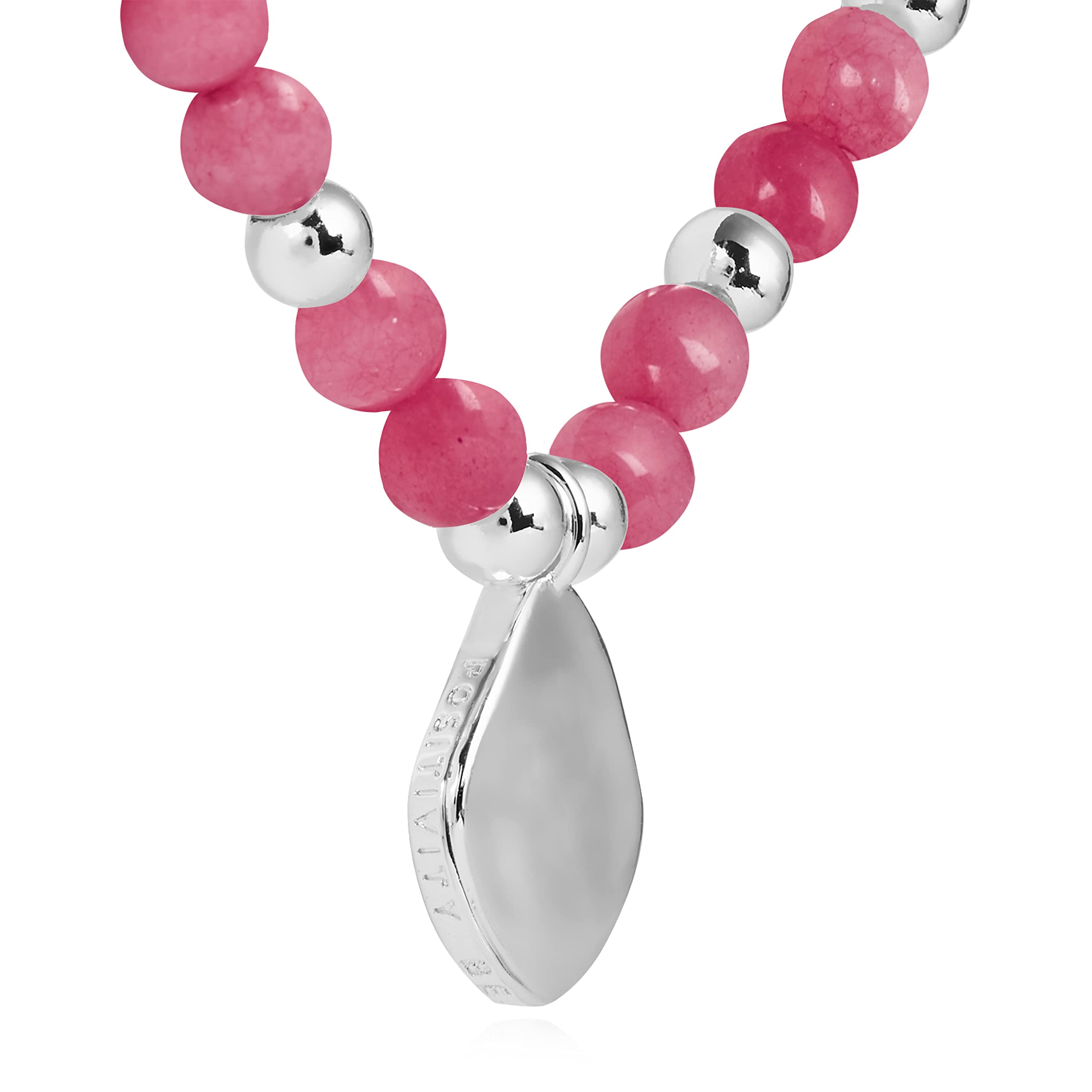 KATIE LOXTON Wellness Gems Womens 7 inch Silver Plated Boxed Bangle Charm Bracelet Pink Jade Color Bead