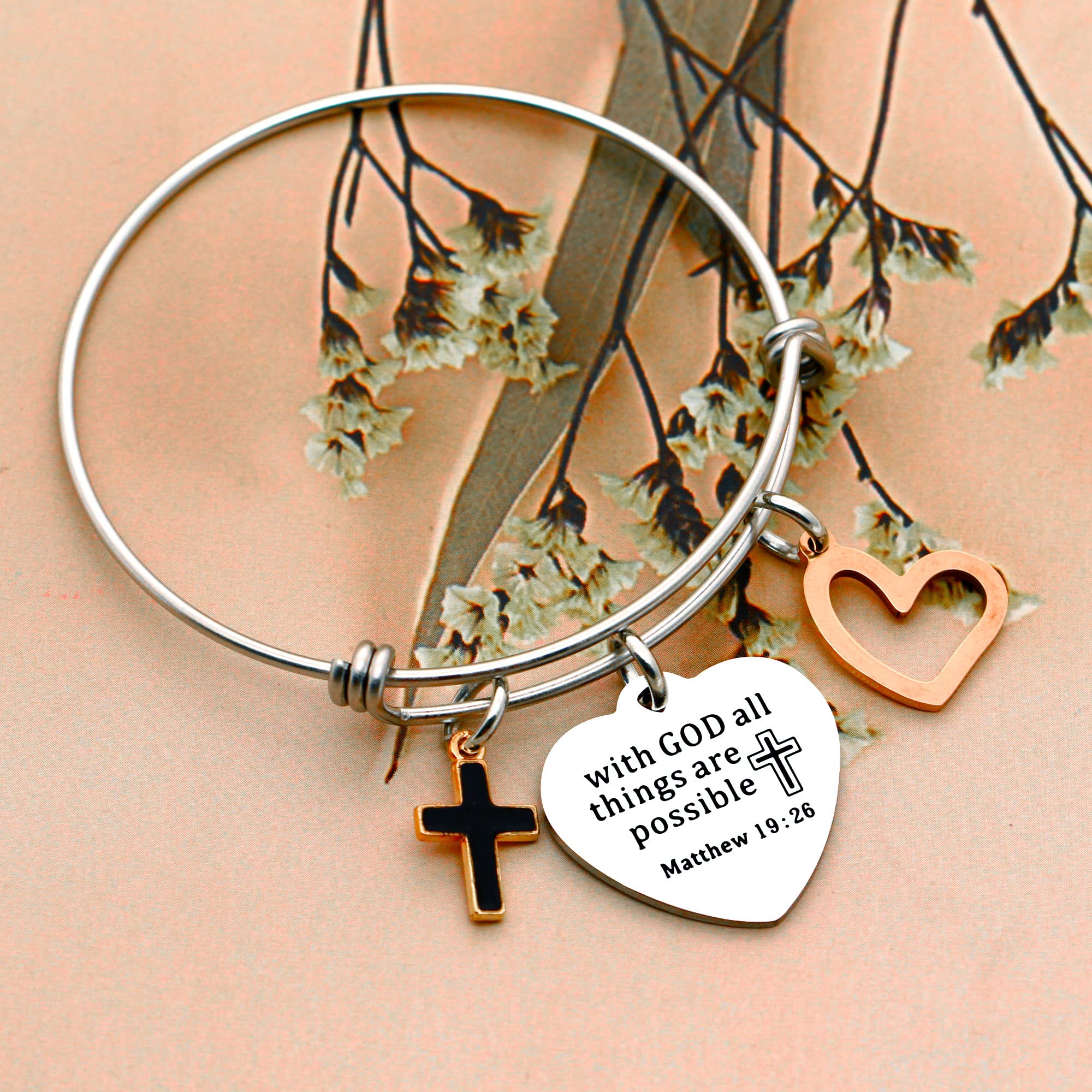 JQFEN Religious Gift Inspirational Bracelet for Women Prayer Christian Bible Verses Bangle - with God All Things are Possible