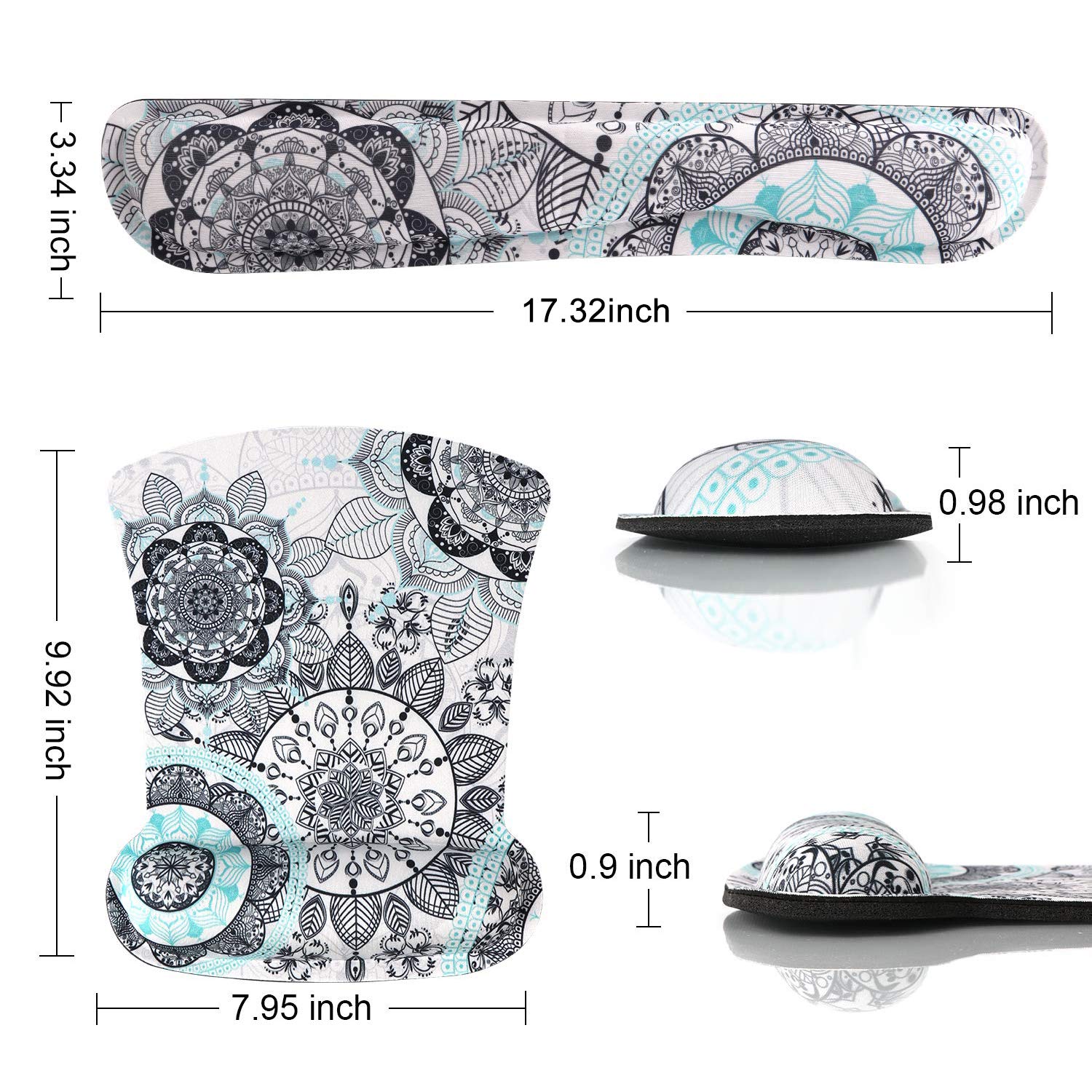 iLeadon Keyboard Wrist Rest Pad and Mouse Pad Wrist Support, Non Slip Rubber Base Mousepad Set, Wrist Support with Ergonomic Raised Memory Foam for Easy Typing & Pain Relief, Mandala Flowers