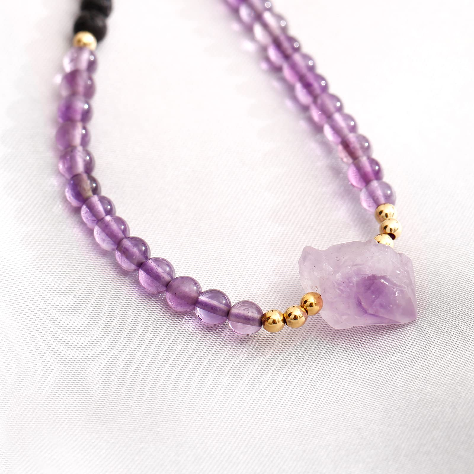 JEWME Hand Beaded Natural Crystal Rough Volcanic Stone Amethyst Necklaces Essential Oils Diffuser Stone Reiki Energy Balance Unisex