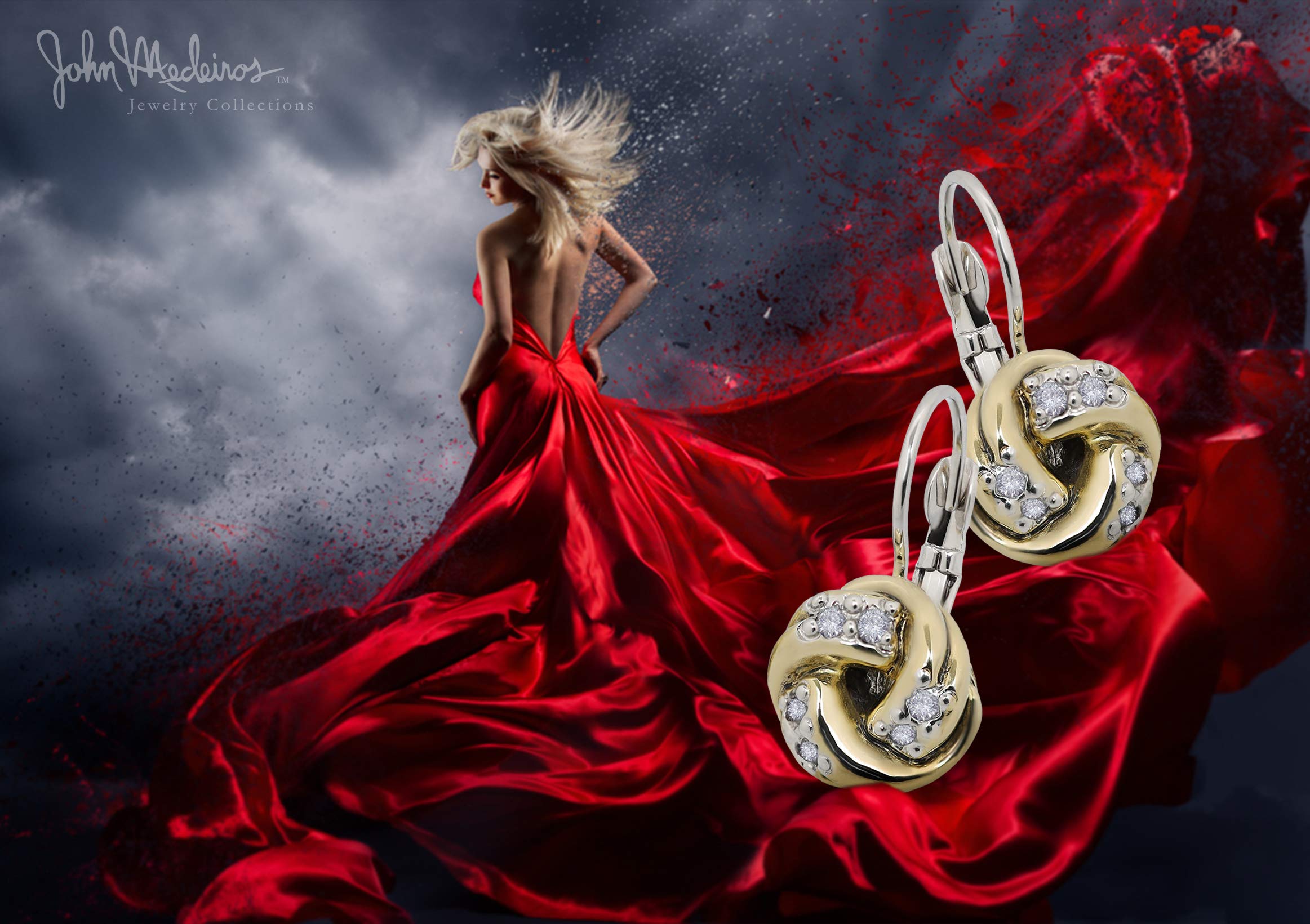 John Medeiros Knot Design Earrings with Clear CZ Stones,Made in America