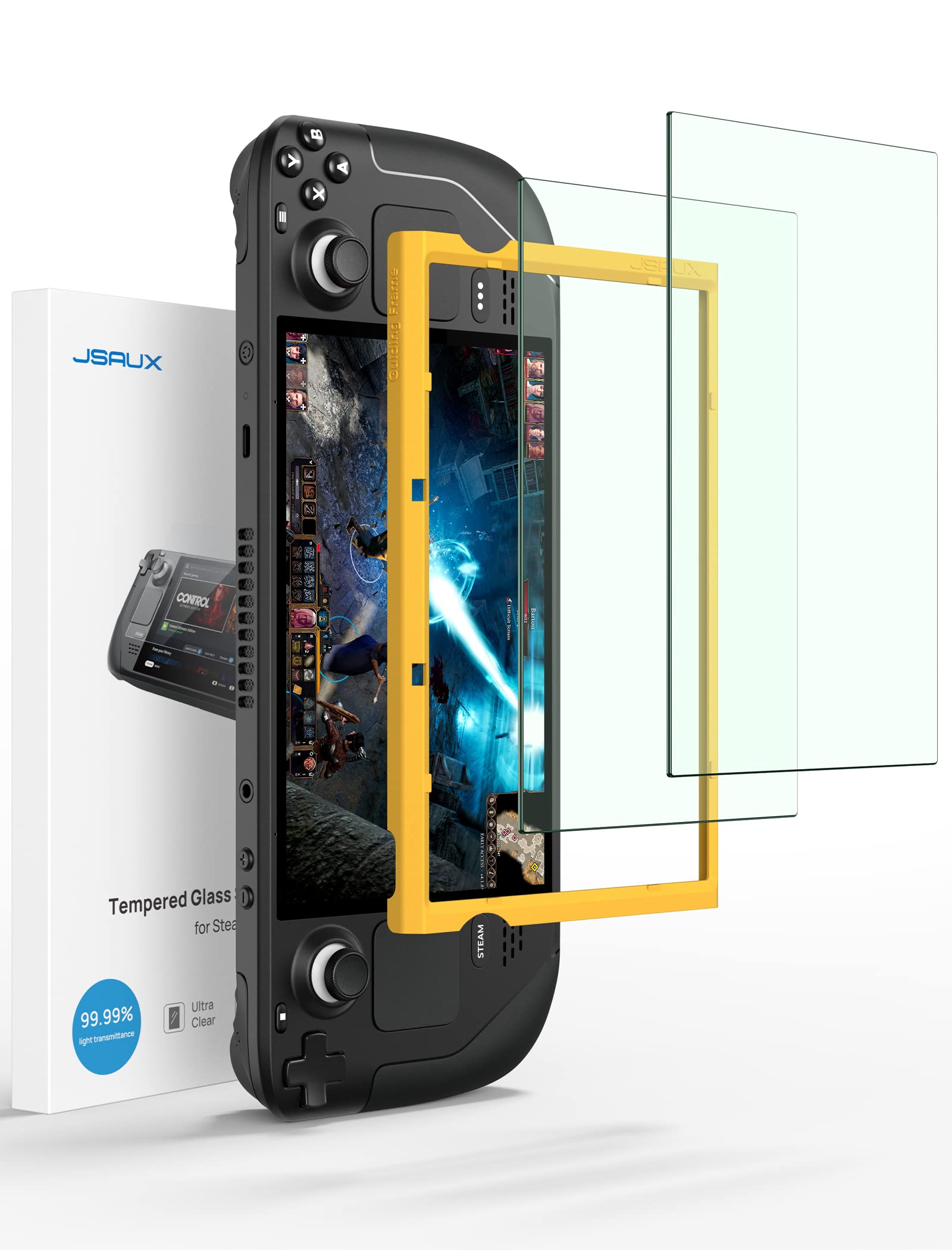 JSAUX 2-Pack Steam Deck Screen Protector, Anti Blue Light Glass Protector Eyes Friendly Easy to Install with Guiding Frame Scratch Resistant Tempered Glass for Steam Deck OLED, Come with Toolkits