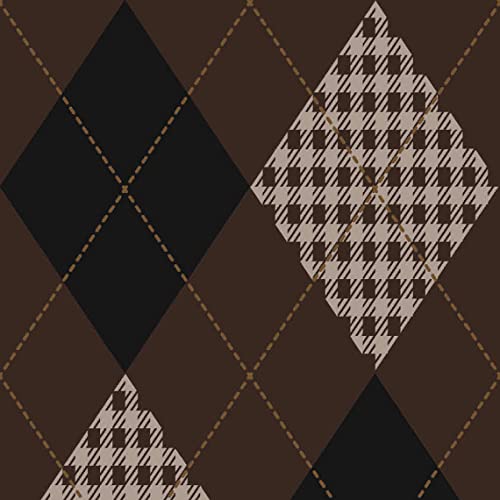 Texco Inc Argyle/Checkered Pattern Printed Poly Rayon Spandex French Terry DIY Stretch Fabric, Chestnut Black 2 Yards