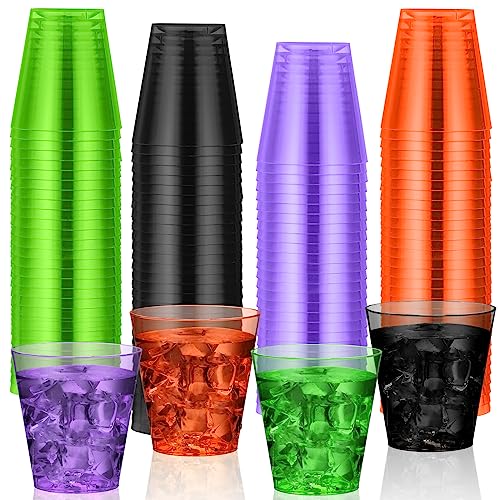 Sunnyray Halloween Plastic Shot Glasses Bulk 2 oz Clear Hard Plastic Disposable Cups Colorful Small Tasting Cups Disposable for Wine Whiskey Food Halloween Party Drinking Supplies (Classic,100 Pcs)