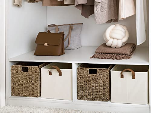 StorageWorks 45L Extra Large Fabric Storage Bins with PU Handles 2-pack, Underbed Storage Box, Under Bed Clothes Organize 2-pack