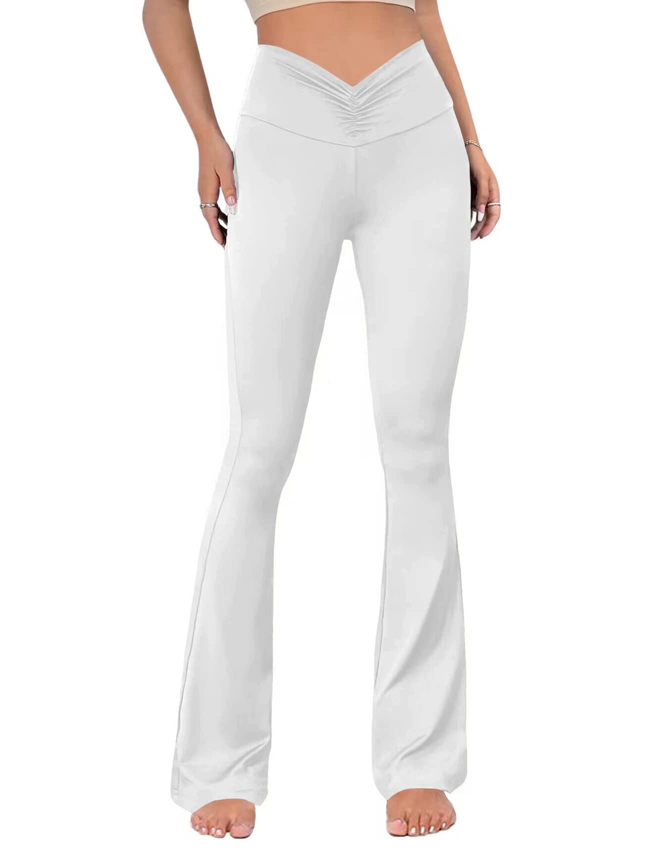 LAYOGAS Womens Casual Bootleg Yoga Pants V Crossover High Waisted Ruched Flare Workout Pants Leggings