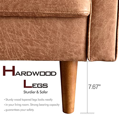 XIZZI Mid-Century Modern Living Room Loveseat Sofa Couch Fack Suede Fabric with Square Arm and Wood Grain Legs for Small Space, 69.68" W Brown