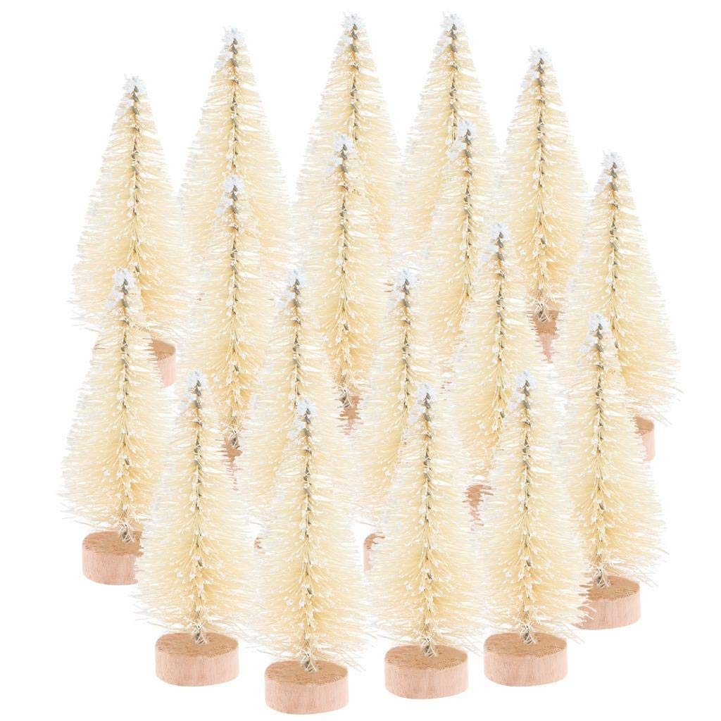 Ioffersuper 12Pcs Mini Sisal Trees with Wood Base Artificial Christmas Pine Trees Bottle Brush Trees for Winter Snow Miniature Scenes DIY Christmas Crafts Xmas Holiday Home Desk Tabletop Decor