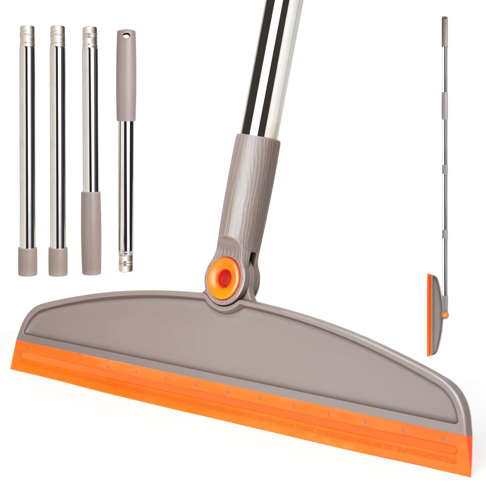 XXFLOWER Silicone Air Broom,Multifunction Magic Broom with Long Handle,Adjustable Rubber Squeeze Broom Sweeping Water,Pet Hair Remover for Carpet,Kitchen,Concrete Floor,Bathroom Tile(Grey Orange)