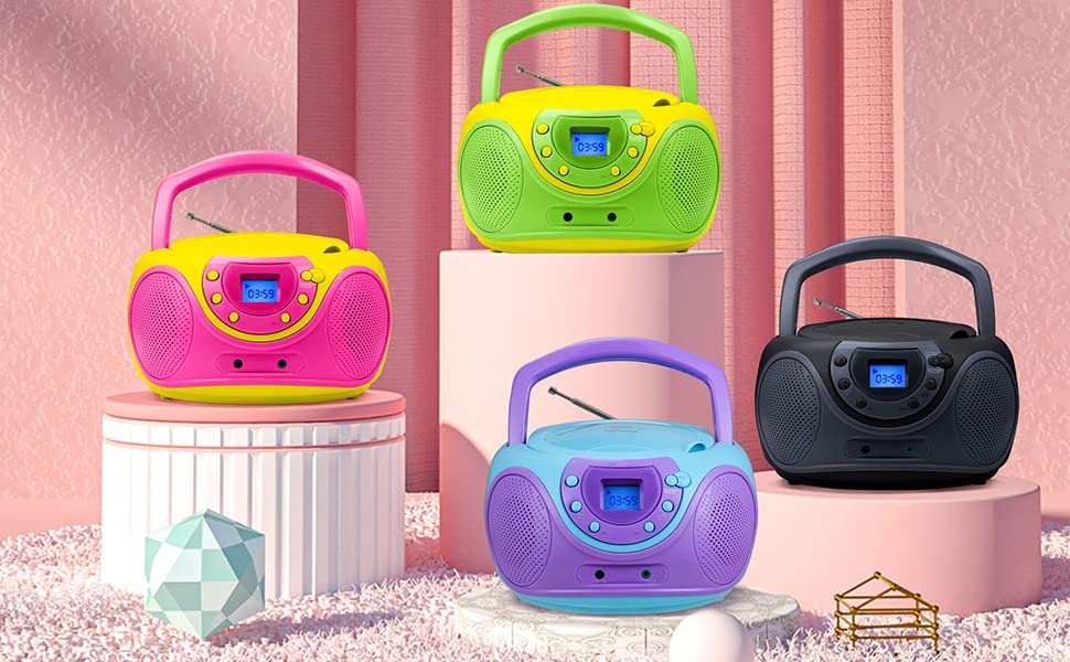 hPlay Gummy P16 Portable CD Player Boombox AM FM Digital Tuning Radio, Aux Line-in, Headphone Jack, Foldable Carrying Handle (Violet)
