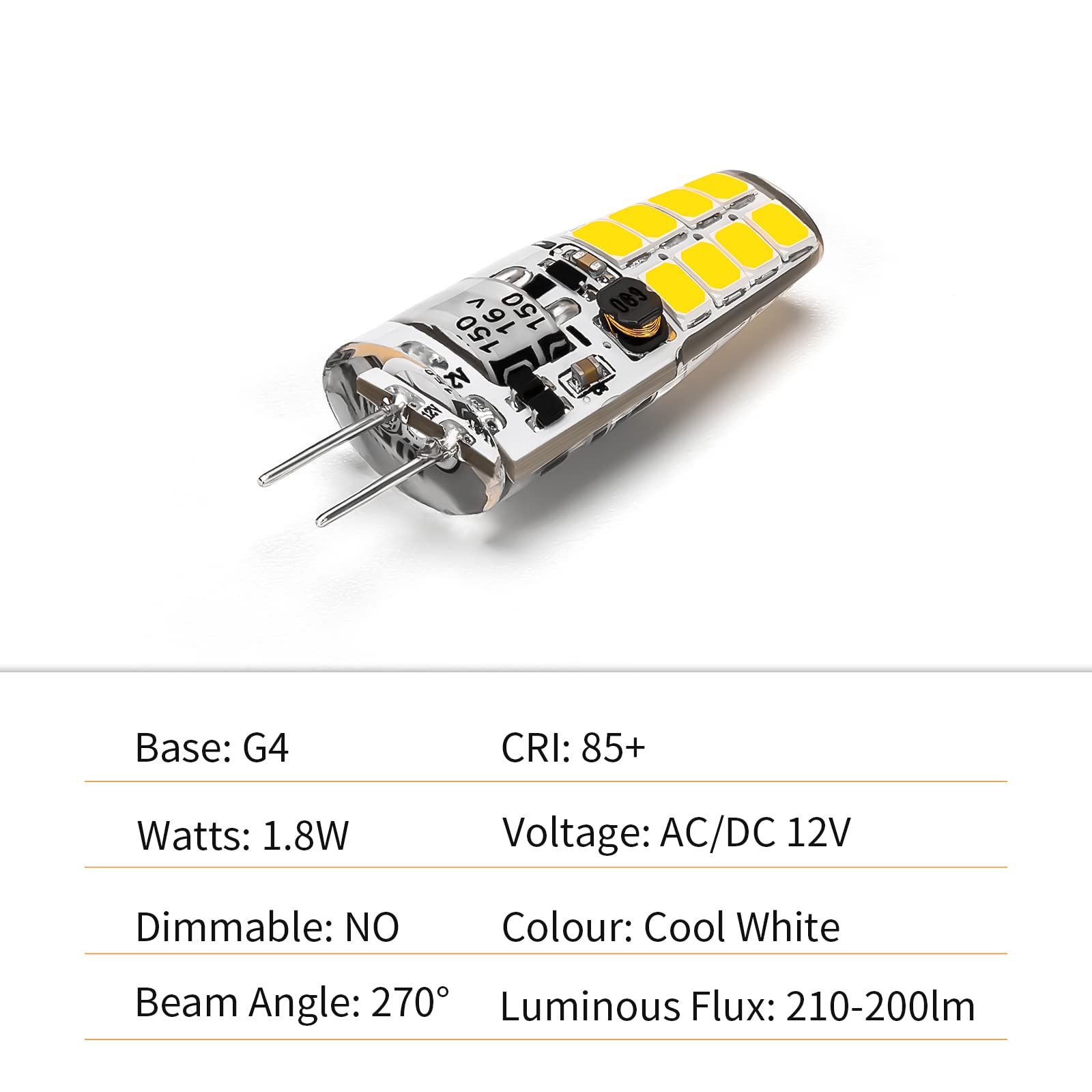 I-SHUNFA G4 LED Bulb 1.24W AC/DC 12V Bi-Pin Base Light Lamp Daylight White 6000K Equivalent to 10W 20W T3 Halogen Led 24x3014 SMD Non-dimmable 360°Beam Angle.10 Count (Pack of 1)