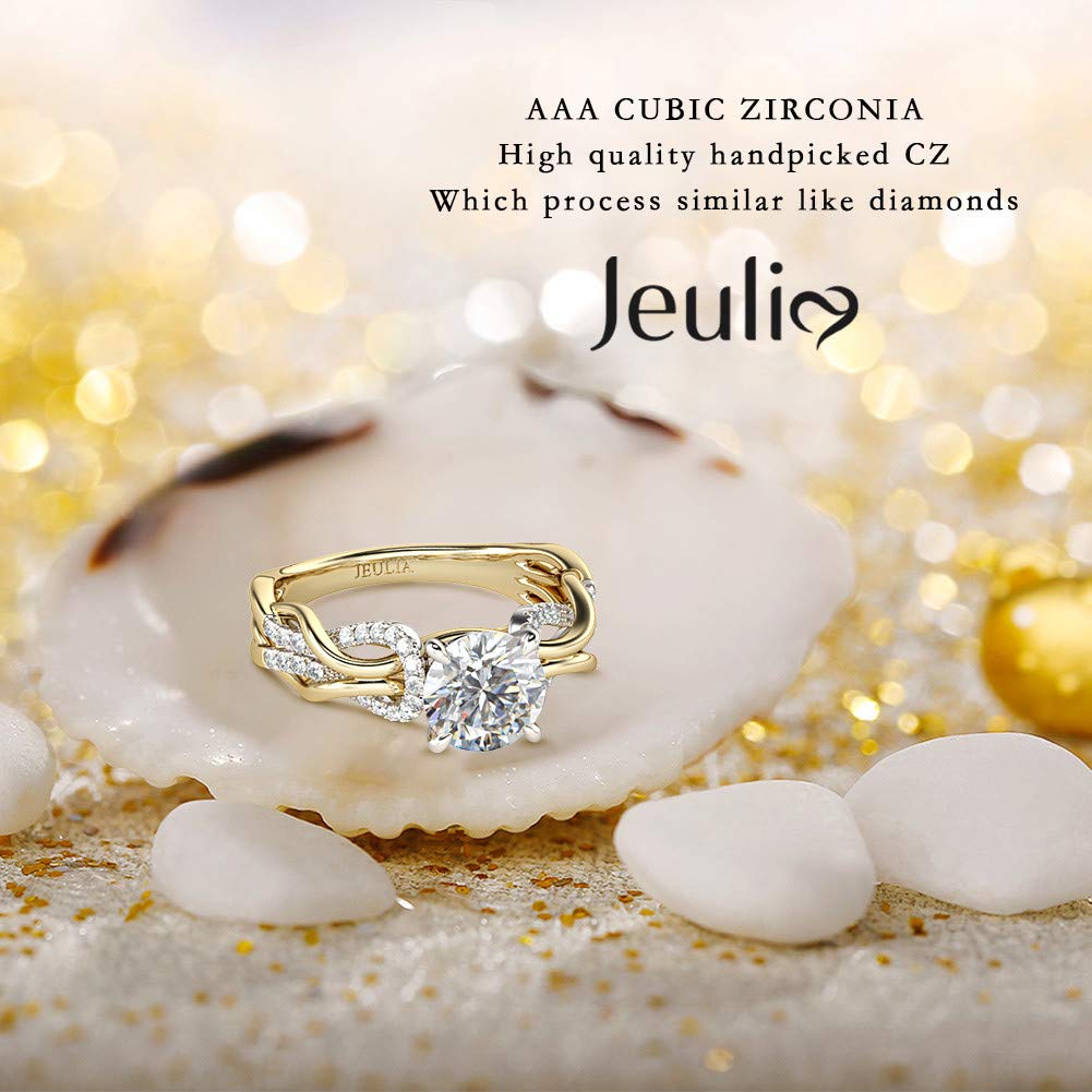 Jeulia 3.5 Carat Intertwined Ring for Women 14k Gold Plated Two Tone Round Cut 925 Sterling Silver Ring Anniversary Promise Band Eternity Rings for Her (Gold, 7)