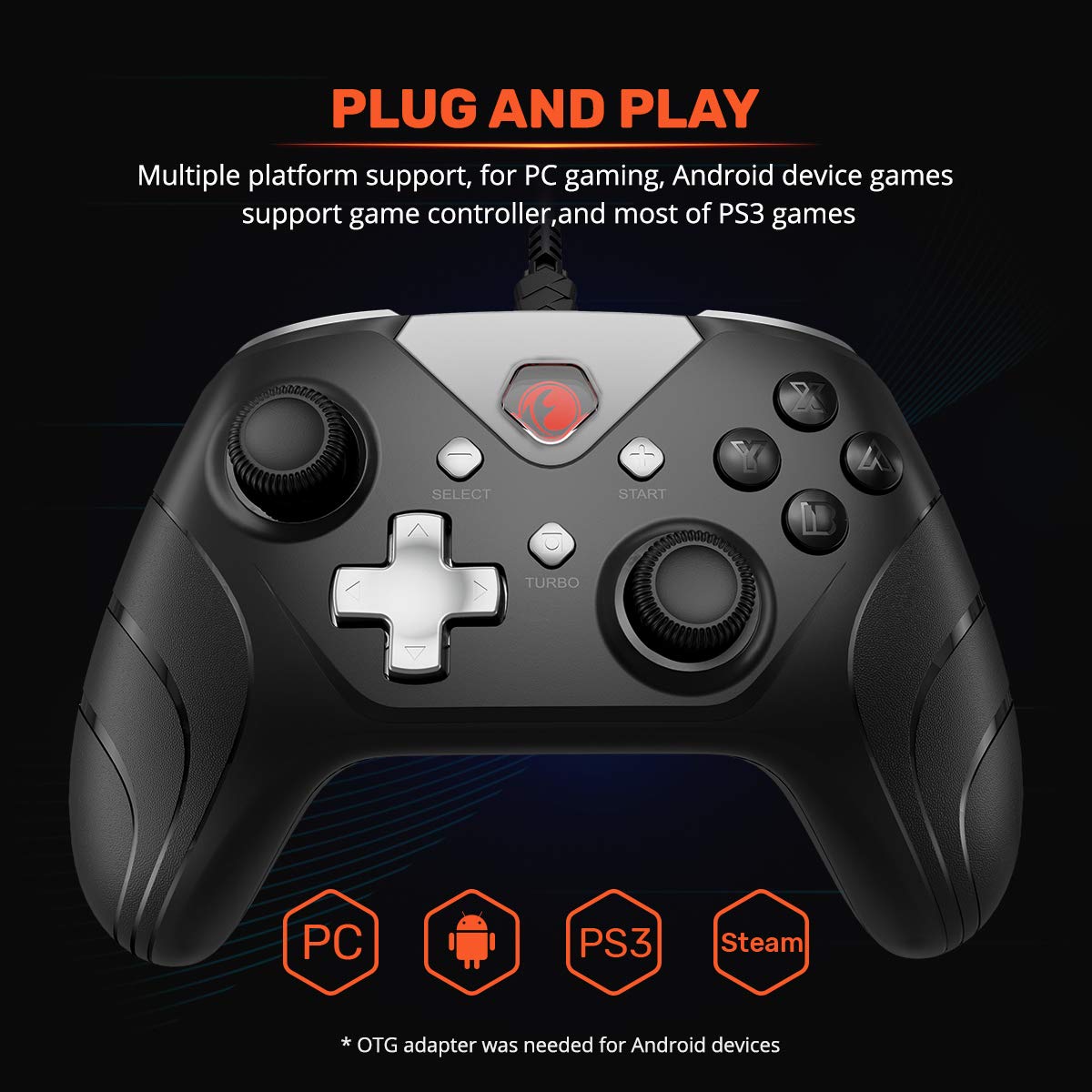 IFYOO XONE Wired PC Controller USB Gaming Gamepad Joystick For Computer & Laptop (Windows 10/8/7/XP, Steam) | Android | PS3 | Switch - [3.2M Detachable USB Cable]