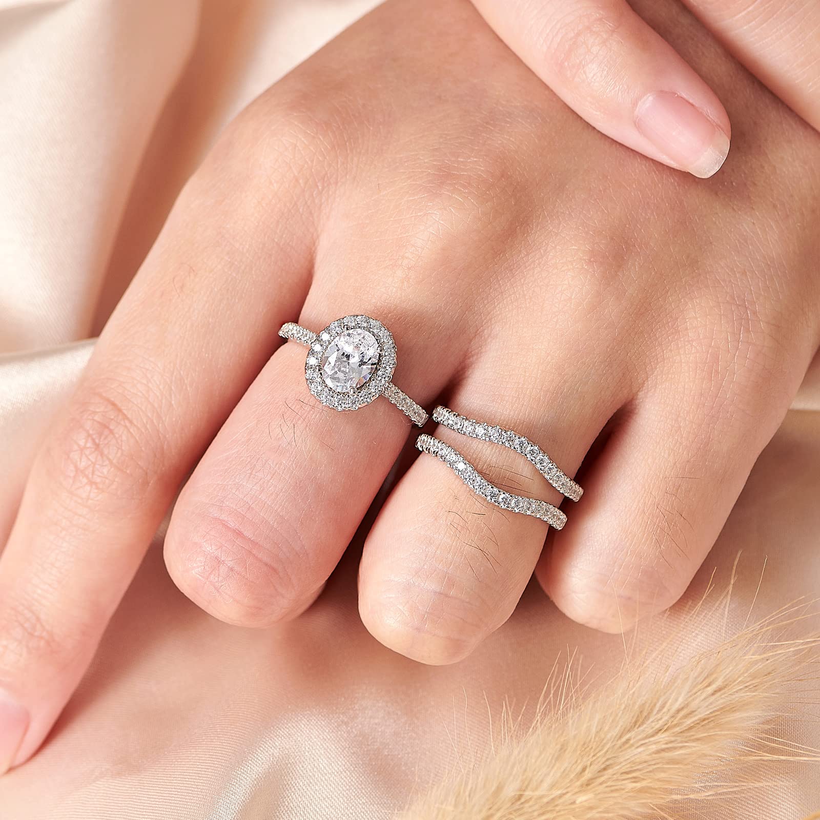 LONGLITER Pear&Oval Cut AAAAA CZ Engagement Rings Set For Women 925 Sterling Silver Adjustable Ring Enhancer Wedding Jewelry