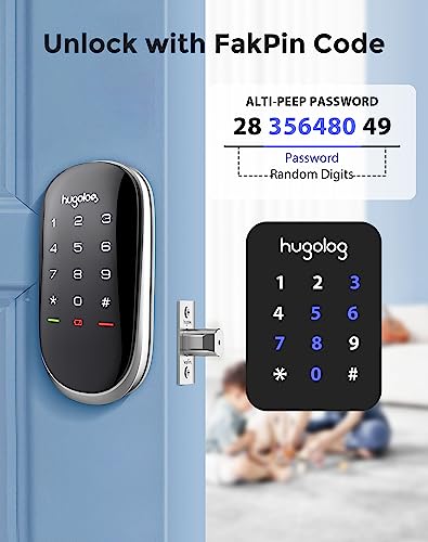 Hugolog Smart Lock,Touchscreen Deadbolt Remote Wireless Control & Bluetooth Keyless Door Entry Easy Installation and Program High Security Material for Metal Home & Office