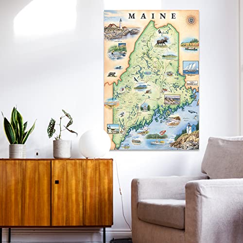 Xplorer Maps Maine State Hand-Drawn Map Poster - Authentic 18x24 Inch Vintage-Style Wall Art - Lithographic Print with Soy-Based Inks - Made In USA - Earth Tones
