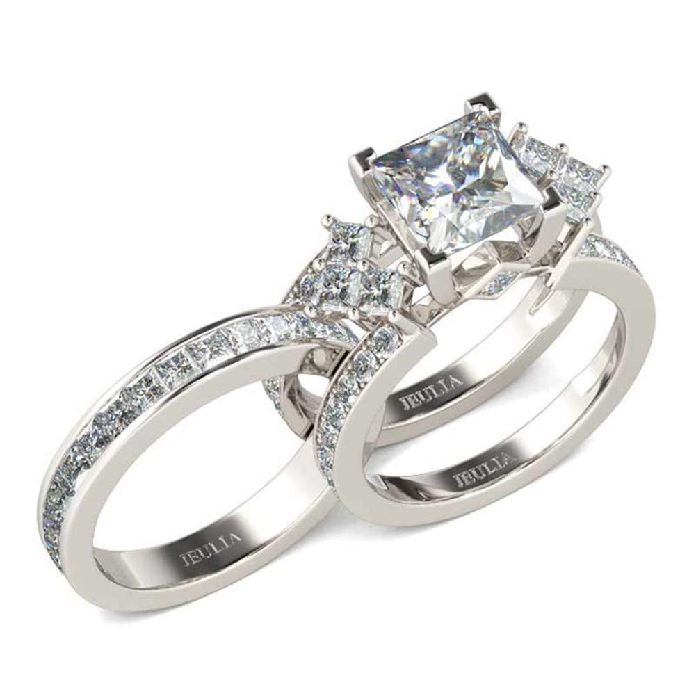Jeulia 4.1 Carat Bridal Ring Sets for Women Princess Cut Engagement Rings Sterling Silver Wedding Band Interchangeable Rings Promise Anniversary with Jewelry Box (White, 7)