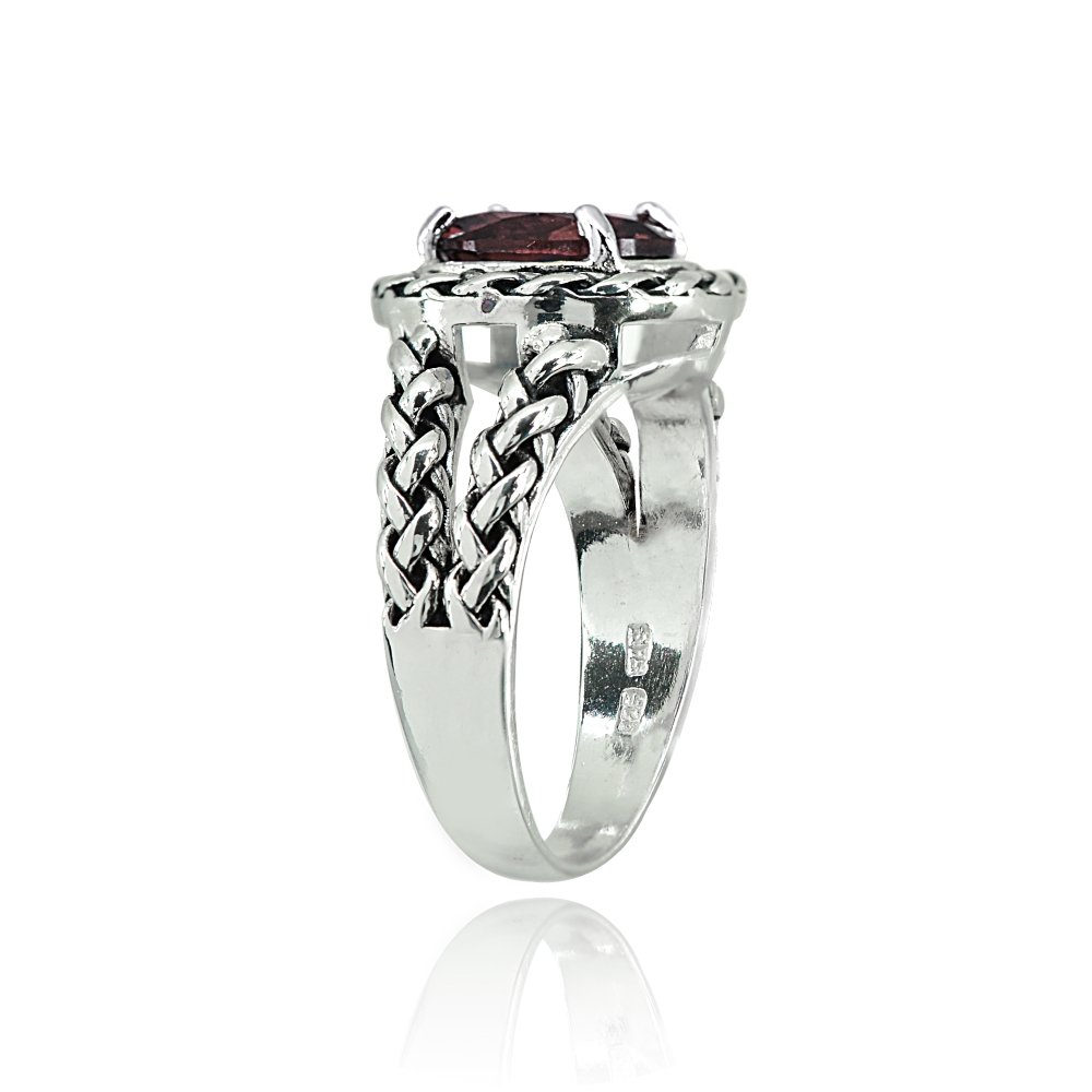Ice Gems Sterling Silver Garnet Pear-Cut Oxidized Rope Split Shank Ring, Size 7