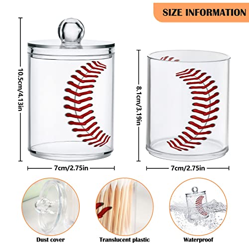 WELLDAY Apothecary Jars Bathroom Storage Organizer with Lid - 14 oz Qtip Holder Storage Canister, Sport Baseball Print Clear Plastic Jar for Cotton Swab, Cotton Ball, Floss Picks, Makeup Sponges,Hair