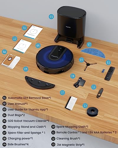 Thamtu G20 Robot Vacuum and Mop Combo, with Self-Emptying Base, Auto Carpet Boost, 3000Pa Suction for Powerful Cleaning, APP and Voice Control, Pet Hair Cleaning, is Ideal for Household Cleaning