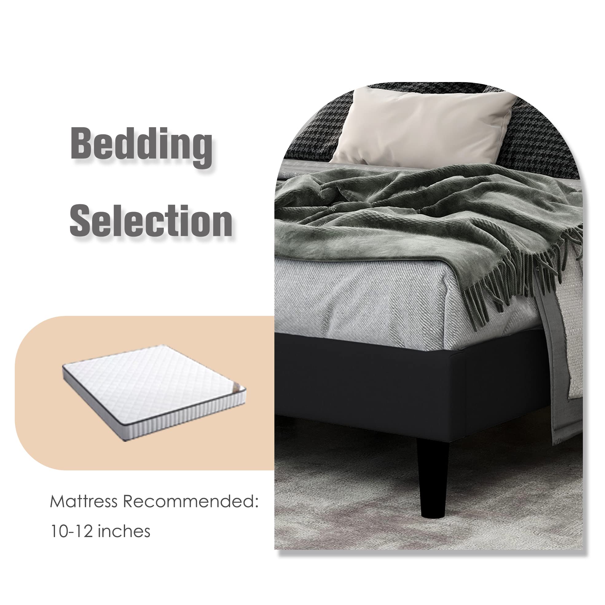 Gruwans Upholstered Bed Frame Queen with Wingback Headboard/No Box Spring Needed/Wooden Slat Support/Easy Assemble/Yellow