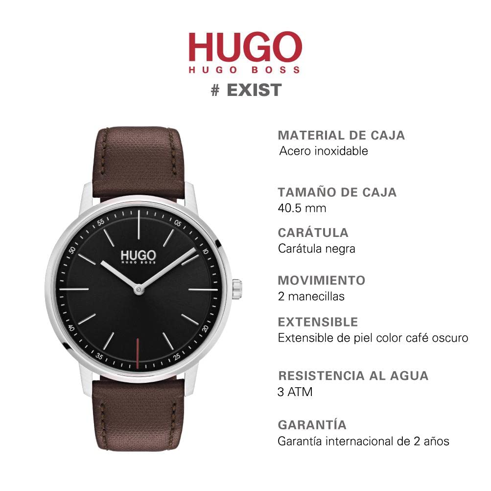 HUGO #Exist Unisex Quartz Stainless Steel and Strap Business Watch, Color: Brown (Model: 1520014)