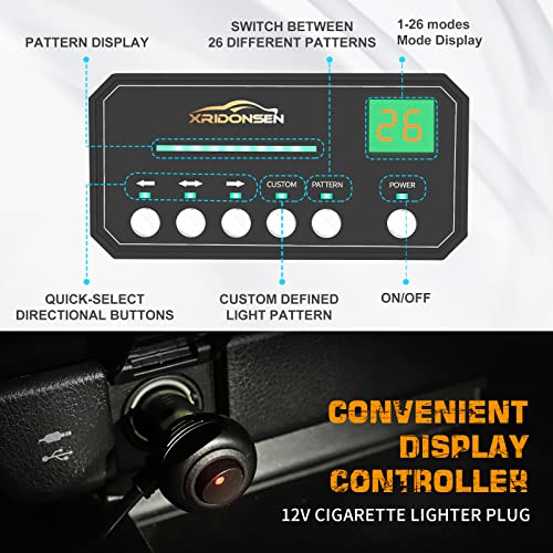 XRIDONSEN Amber Green Emergency Dash Strobe Lights Safety Flashing Warning Hazard Interior Front/Rear Windshield Deck Split Light Bar w/Digital Display Controller for Construction Vehicles Trucks