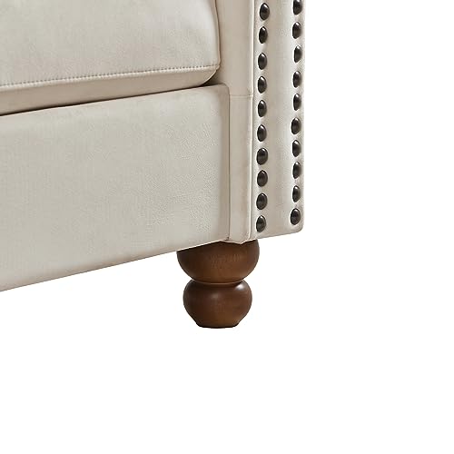 HMFULE 80.31'' Classic Traditional Loveseat Sofa 3 Seat Tufted Upholstered Couch with High-tech Fabric Nailhead Scrolled Arms for Living Room Apartment Office (White1)
