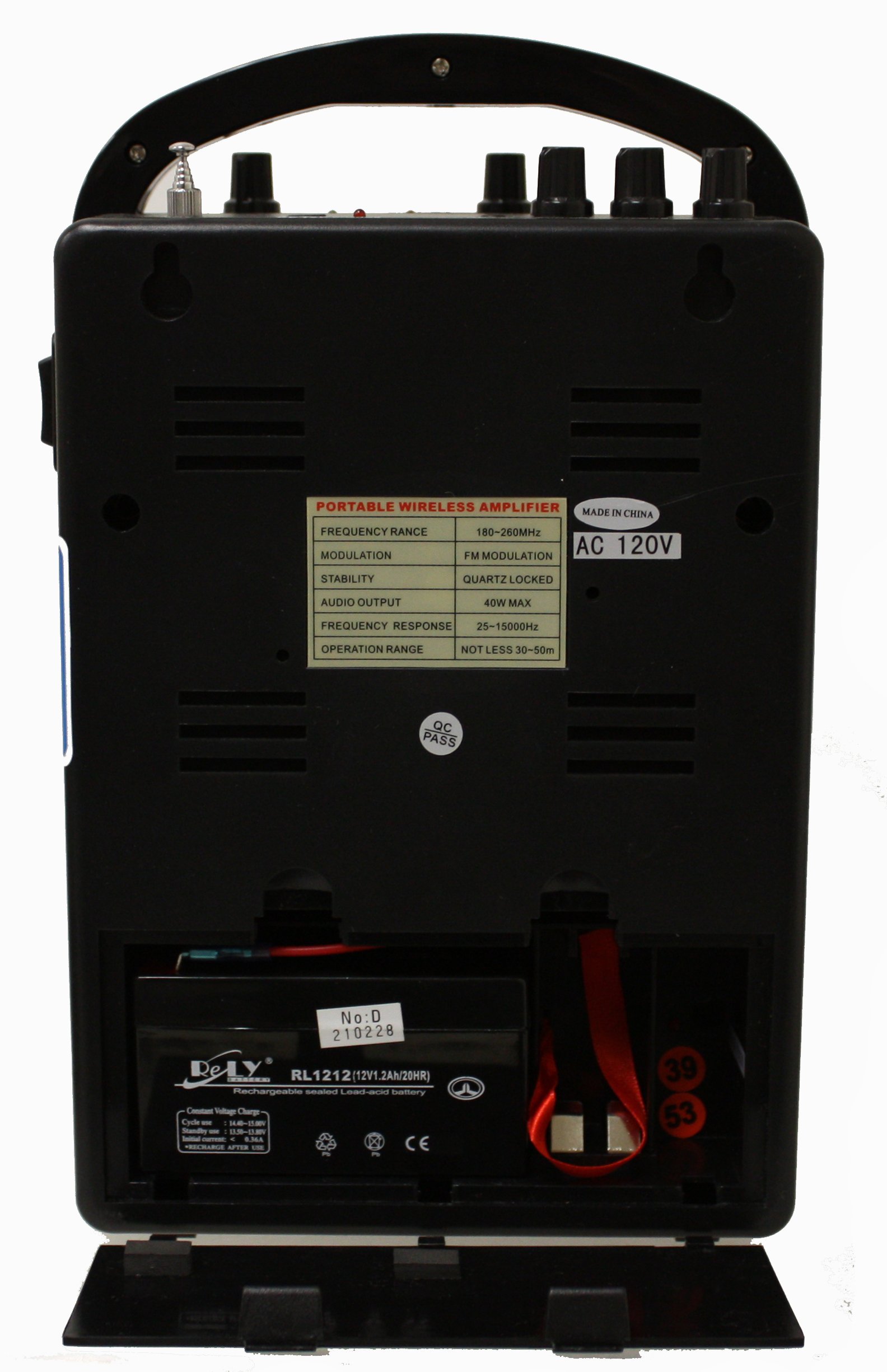 Hisonic HS122B-LL Portable Lithium Battery Rechargeable PA (Public Address) System with Dual Wireless Microphone System and Car Charger Cable, Black (2 Belt-Packs, Black)