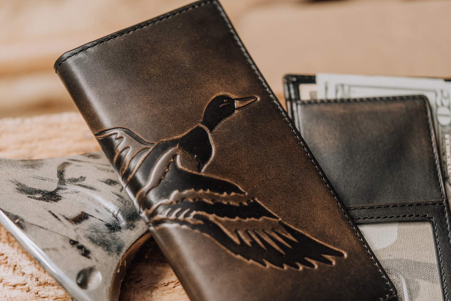 House of Jack Co. DUCK Long Wallet for Men | Full Grain Leather with Hand Burnished Finish | Long Bifold Wallet | Rodeo Wallet | Duck Hunter Gift