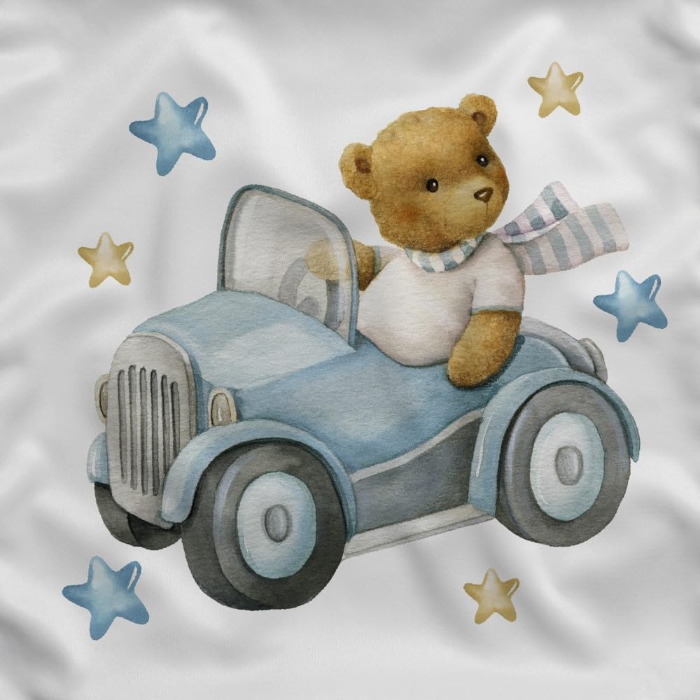 UniqueFabricPanels 13x13 inch Quilt Square, Cute Image of Teddy Bear, Fabric Panel for Quilting, Baby Quilt Panel, Cotton Baby Panel, Panel for Quilts, Brown, Blue