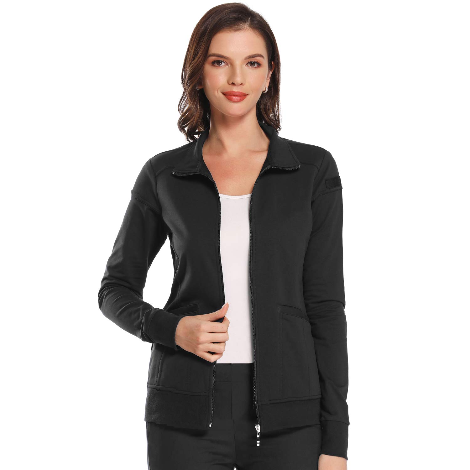 JEYONG Women's Zip Up Warm-up Jacket (Black, Large)