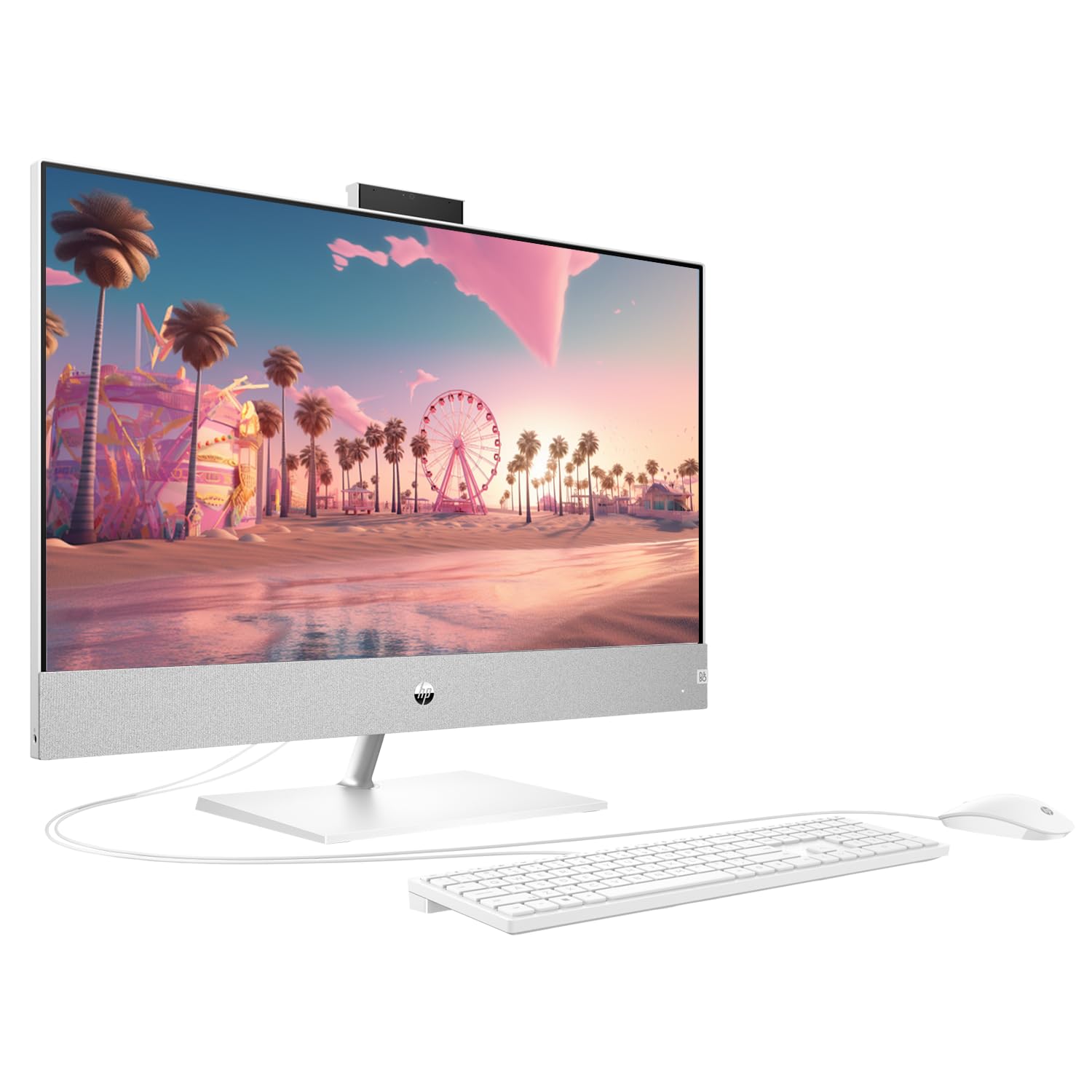 HP Pavilion All-in-One Desktop, 27” FHD Display, AMD Ryzen 5 5500U Processor, 32GB RAM, 2TB SSD, Wi-Fi 6, Webcam, HDMI, RJ-45, Wired KB & Mouse, Windows 11 Home, White