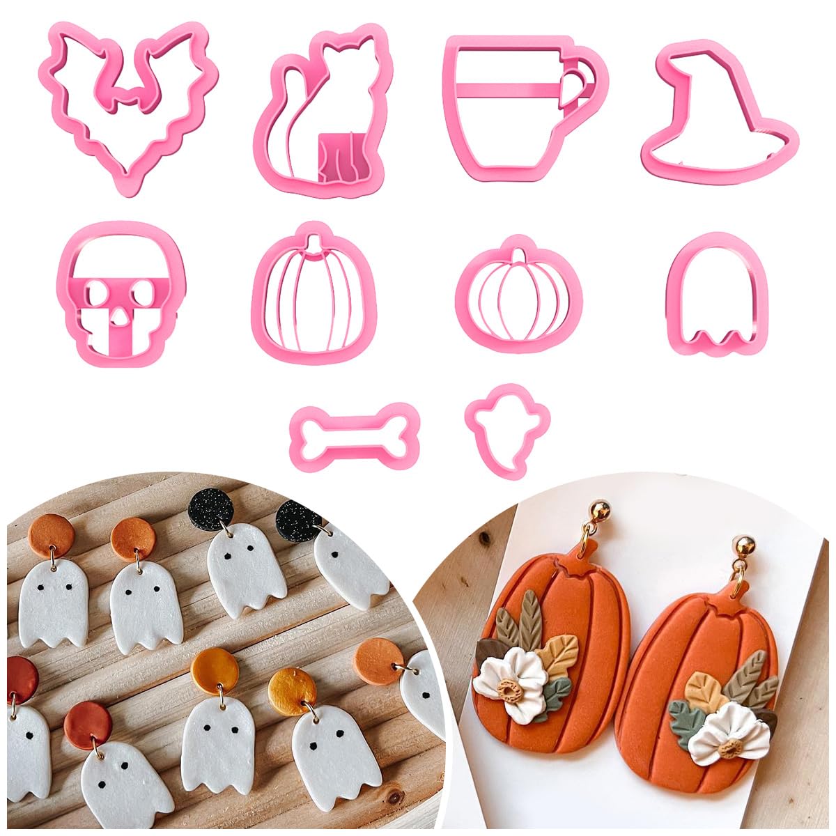 Halloween Clay Cutters, Polymer Clay Cutters for Halloween Earrings Making, 10 Shapes Fall Clay Cutters, Pumpkin Clay Cutters for Polymer Clay Jewelry