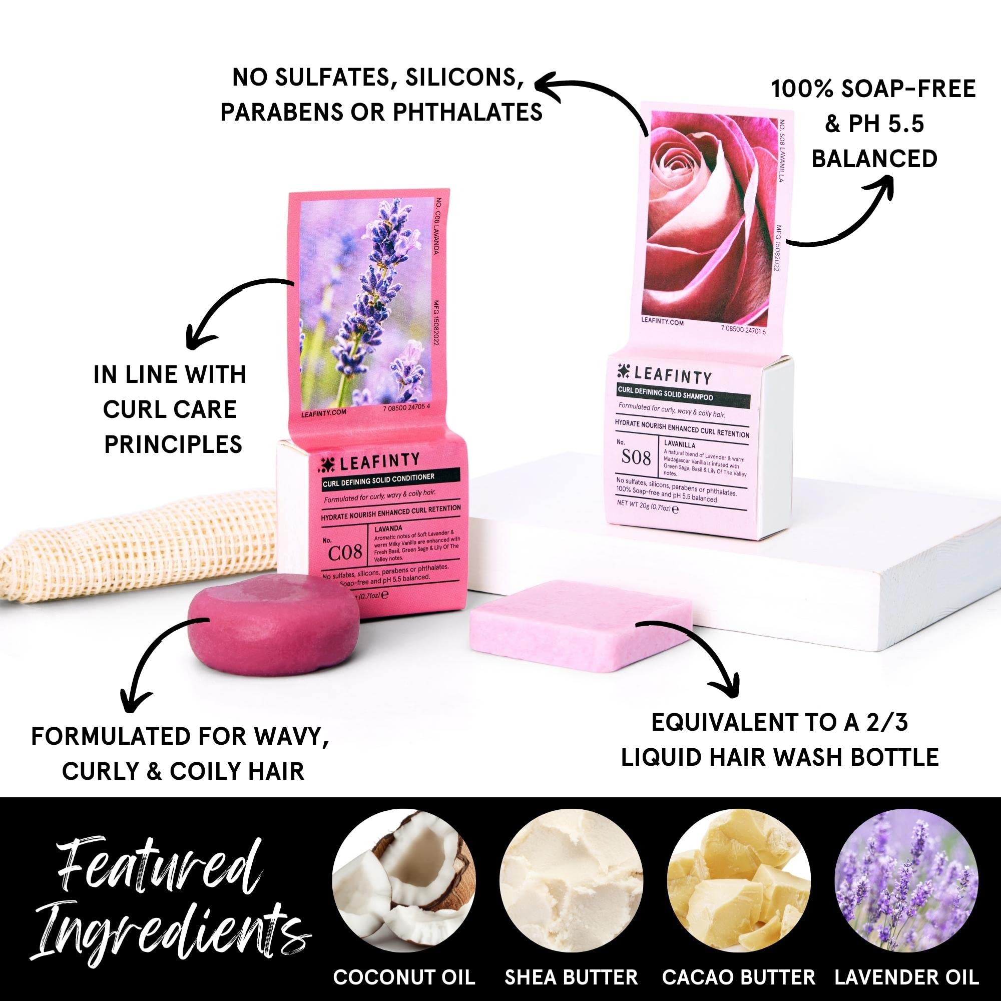 S08+C08 Solid Shampoo & Conditioner Set for Curly, Wavy, Coily and Kinky Hair, All Natural Zero Waste and Organic Shampoo Bars for Hair,2 Travel Size Bars