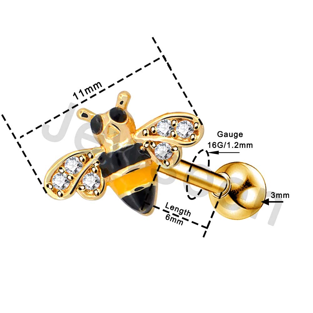 Jewseen Helix Earring 16g Tragus Piercing Sparkling CZ Bee Design Conch Earring Cartilage Earring Body Jewelry