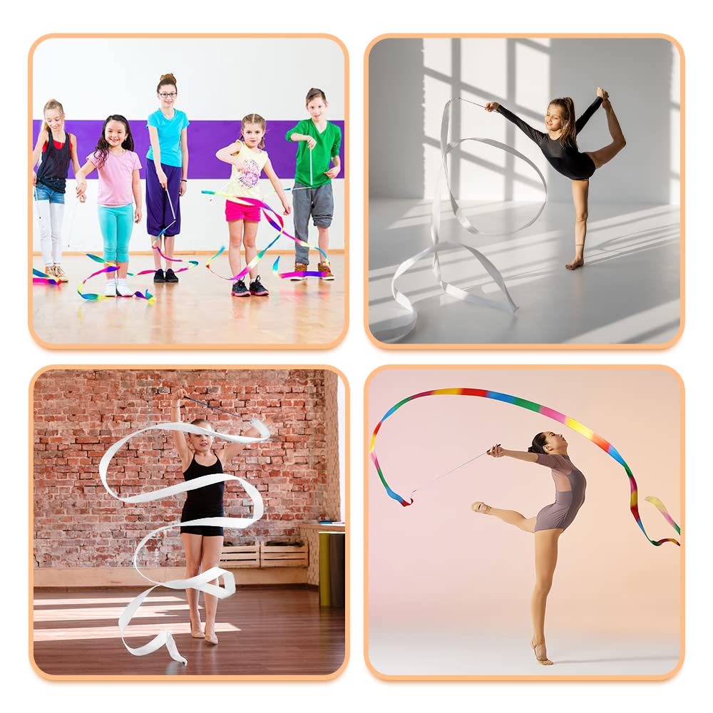 HUIANER Dance Ribbons Streamers Rhythmic Gymnastic Ribbon Wands Rods for Children Art Dances, Baton Twirling, 2 Pieces