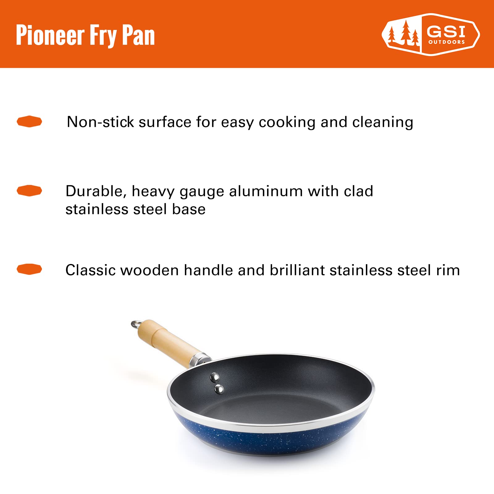 GSI Outdoors Pioneer Fry Pan - Outdoor or Indoor Cookware for Camping, Backpacking, & Cabin Cookouts - Classic Enamelware