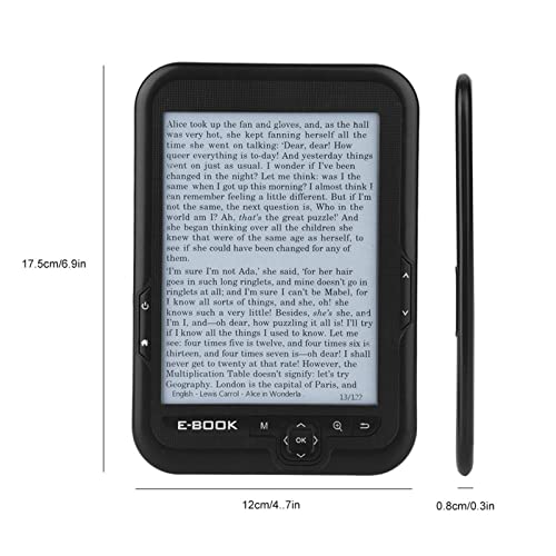 WESE Digital Book Read, Electronic Ink Screen 300DPI 29 Languages Ereader for Household for BK-6006(Black, 8G)