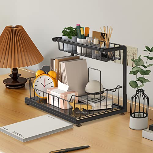 Suppino Under Sink Organizer, 2-Tier Metal Put Out Under Kitchen Sink Organizers and Storage, Sliding Shelf Cabinet Organizer for Kitchen, Bathroom, Desk, etc
