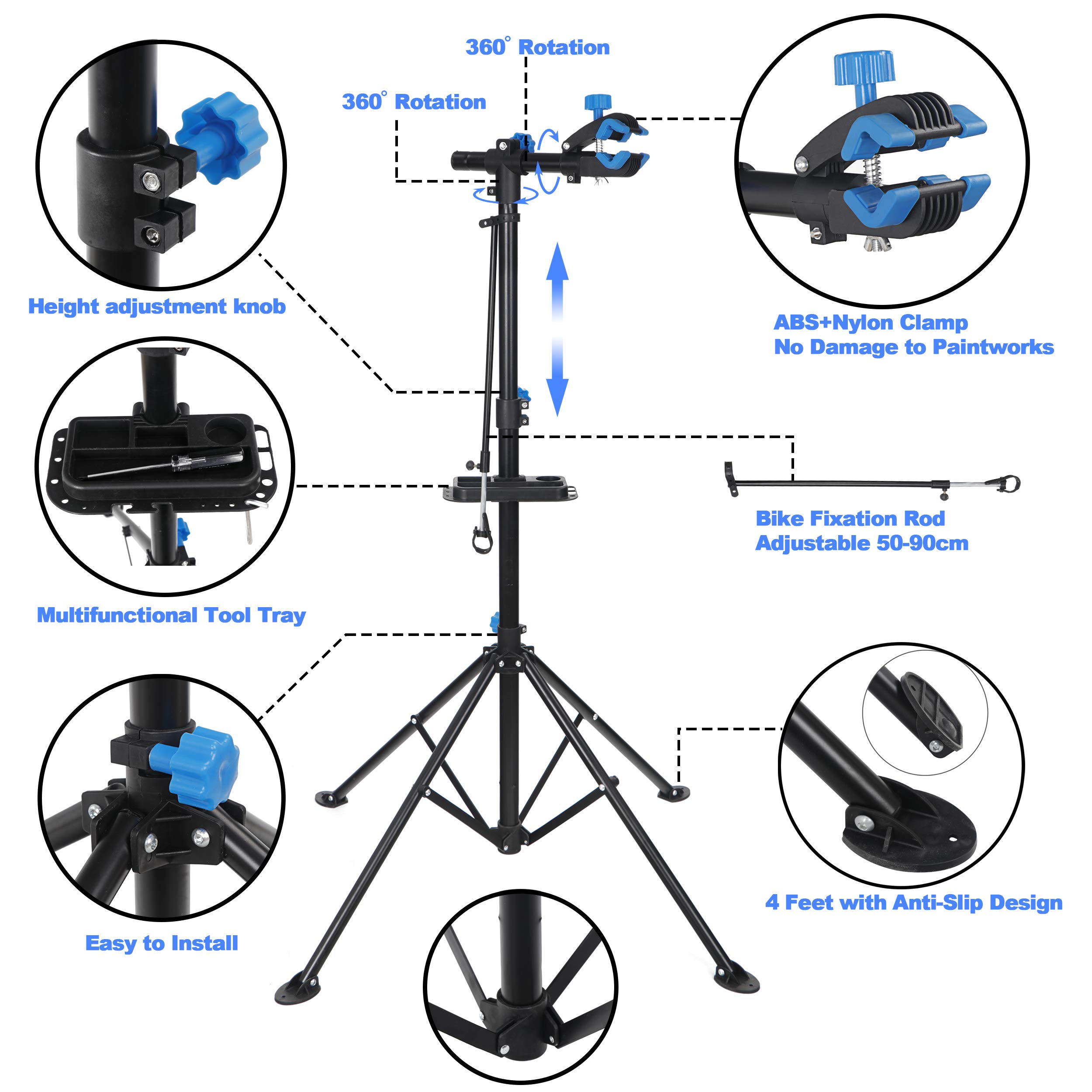 HomGarden Pro Mechanic Bicycle/Bike Repair Stand Maintenance Rack with Tool Tray Foldable Extensible Bike Workshop Stand Adjustable Height 42.5"-74", Steel