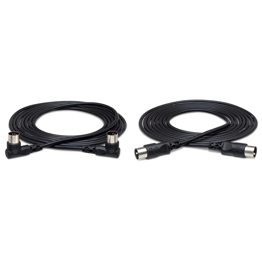 HOSA MID-303RR Right Angle 5-Pin DIN to Right Angle 5-Pin DIN MIDI Cable, 3 Feet Black & MID-301BK 5-Pin DIN to 5-Pin DIN MIDI Cable, 1 Foot